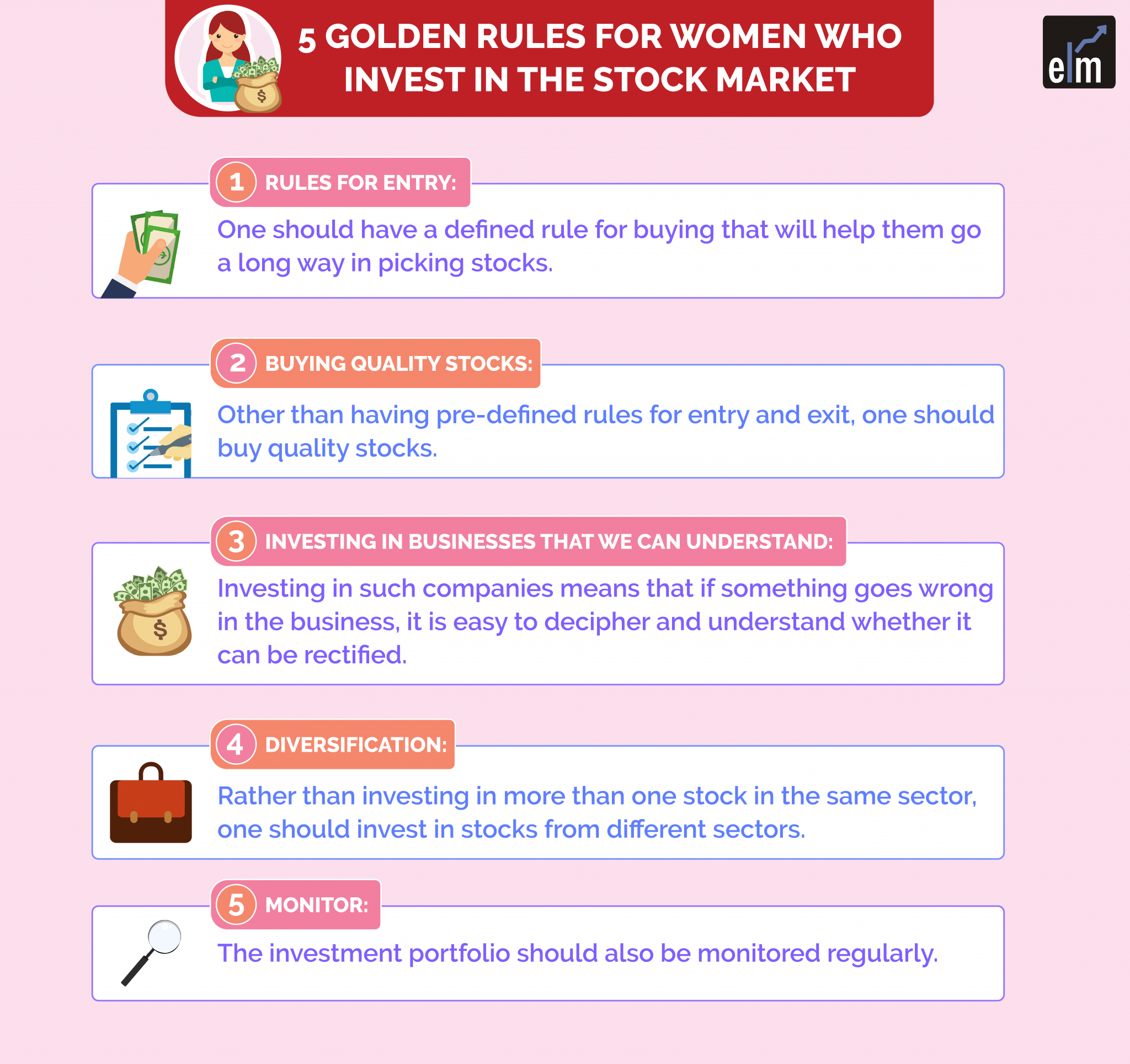 #5 Golden Rules For Women To Invest In Stock Market | ELM